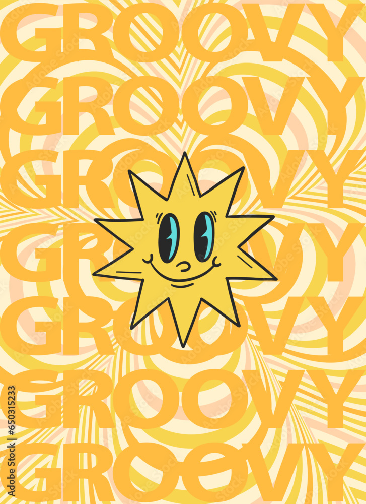 Groovy retro poster. Hippie style background. Groovy star. 60s and 70s ...