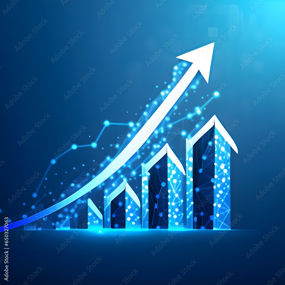 Abstract digital growing arrows up graph chart on technological low ...