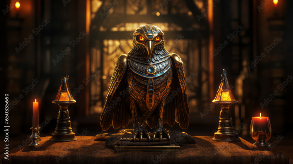 Gold statue of Horus falcon, Egyptian god of kingship, healing ...