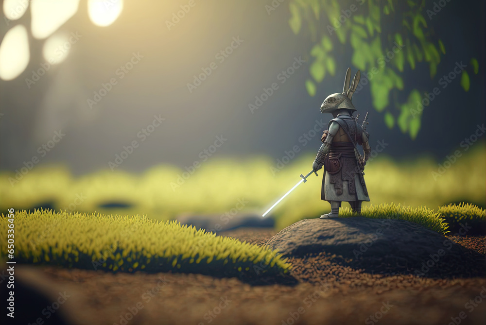 Rabbit samurai in traditional drawing style. Japanese styled art with ...