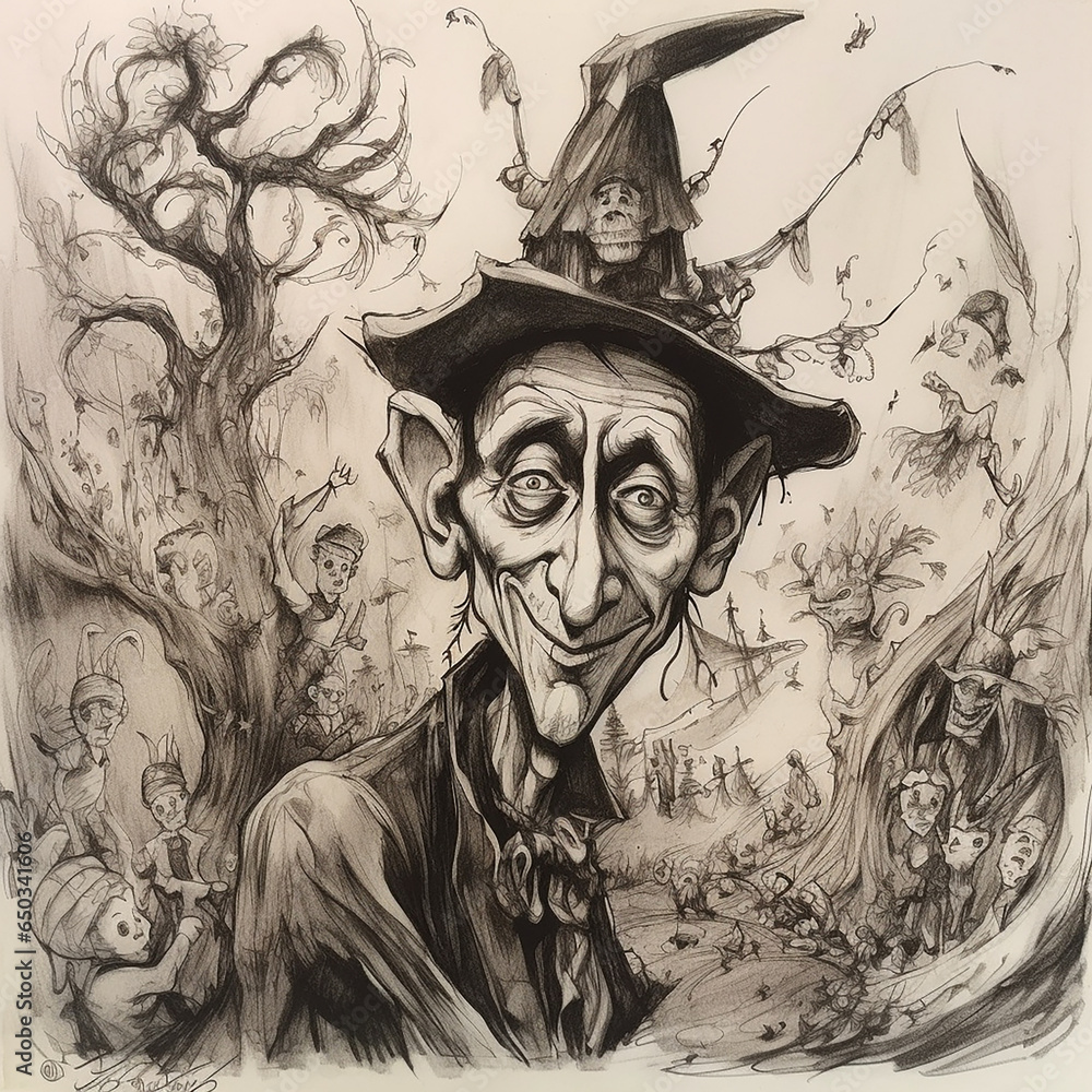 spirit goblin wizard sorcerer of a fairy forest, old man with a big ...