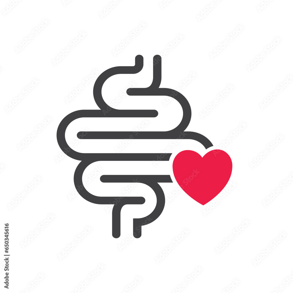 Intestine with heart. Healthy internal organ, digestive tract symbol ...