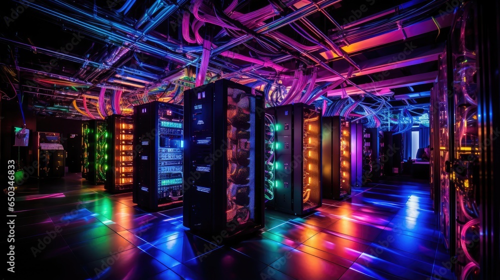 Inside the Data Center, heart of technology with a snapshot of a data ...