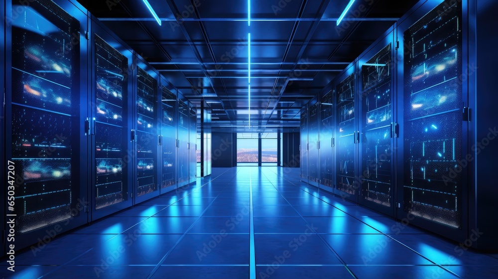 Inside the Data Center, heart of technology with a snapshot of a data ...