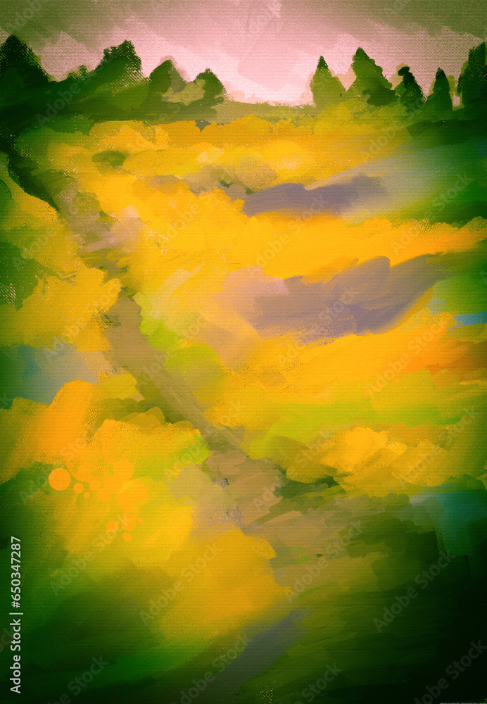 Impressionistic Colorful Path or Pathway Through the Outdoors Hills ...