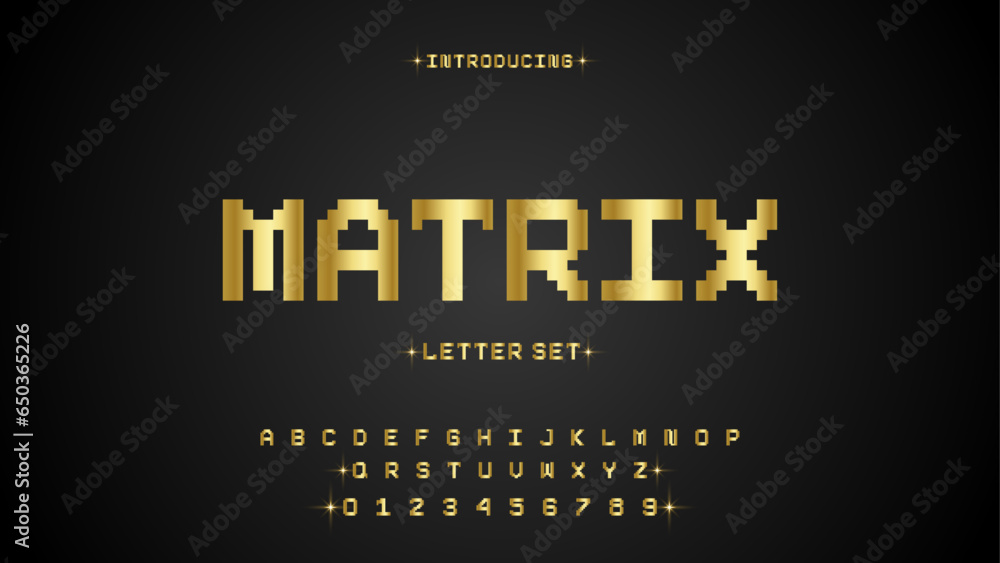 MATRIX, Elegant golden alphabet letters font set. Classic Custom gold ...