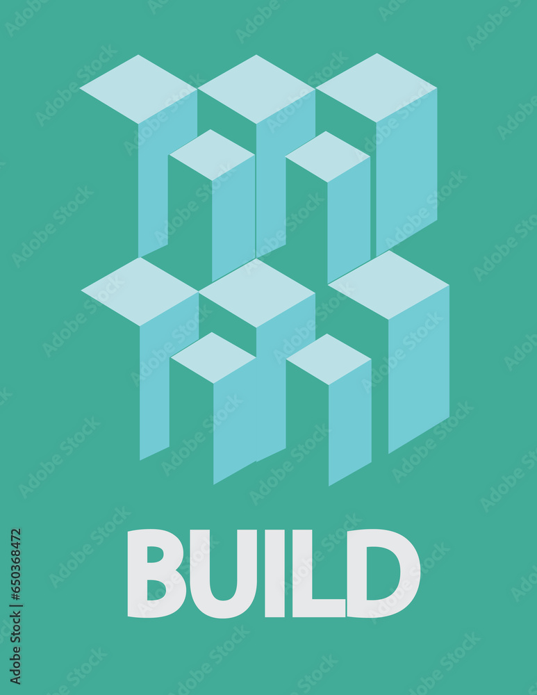 Abstract logo five volumetric geometric shapes of a building for a ...