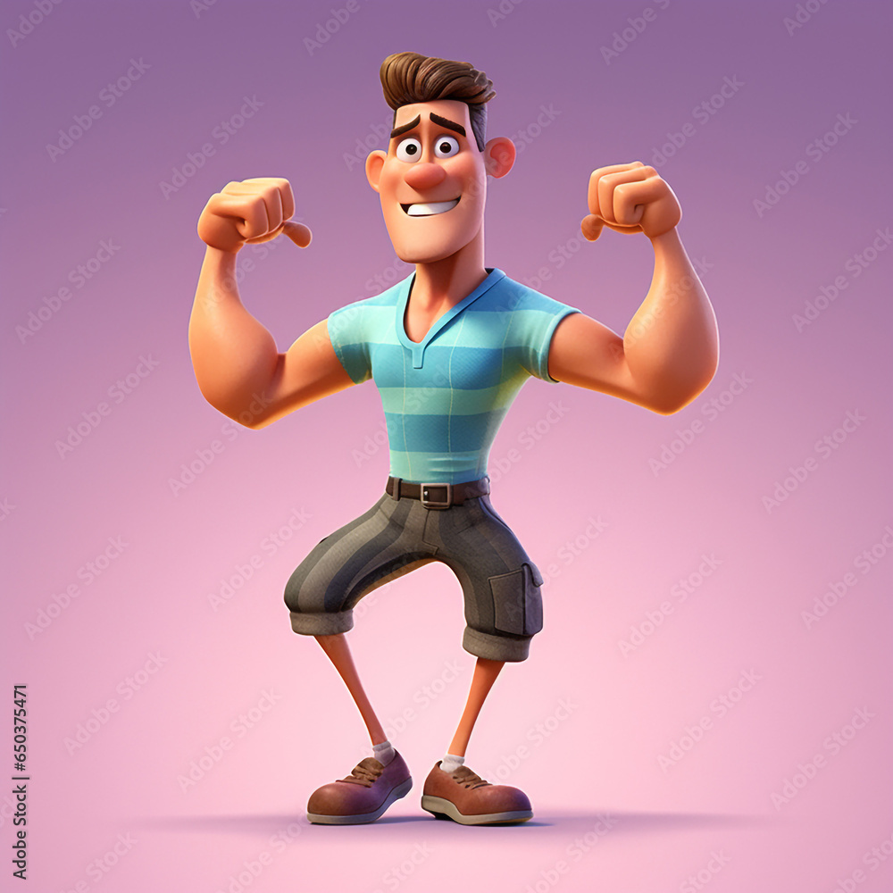 3D fitness guy stereotype, funny pose, 3d cartoon character design ...