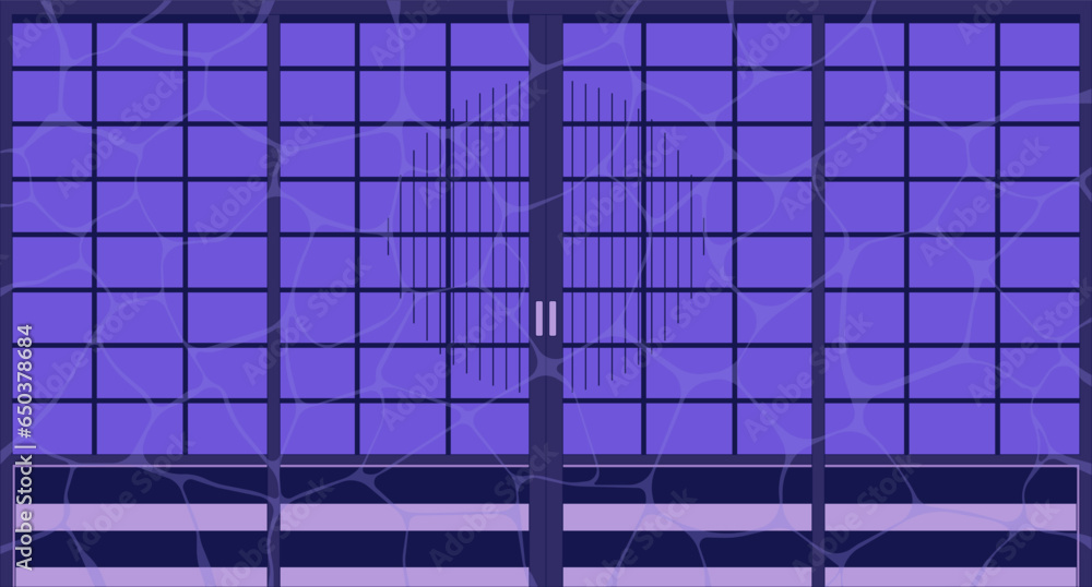 Ripples water on shoji screens 2D cartoon background. Japanese door ...