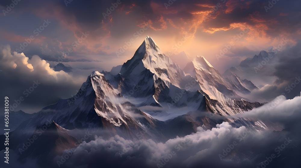 Immerse yourself in the realistic grandeur of a towering mountain peak ...