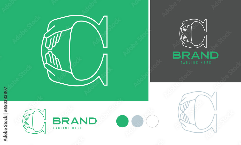 Caring hands logo using alphabet letter C with lines suitable for ...