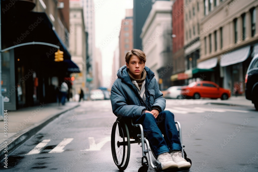 AI generated portrait of candid authentic disabled sad child boy in ...