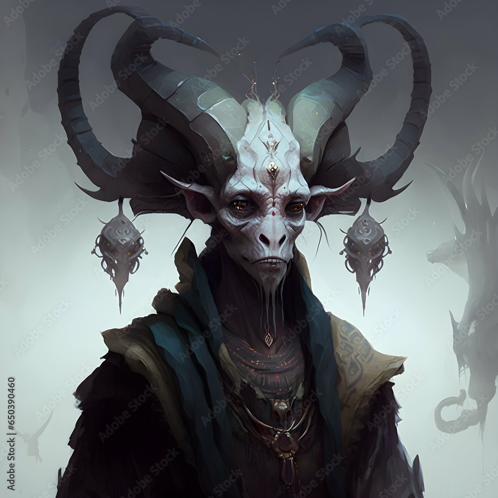 an Alien being with pale and scaly skin elongated skull and huge dark ...