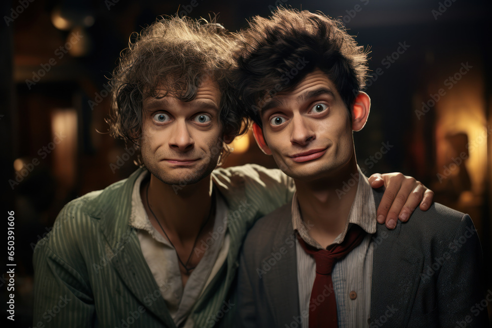 A comical face swap between two friends, resulting in a mix of ...