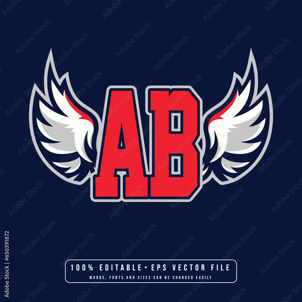 AB wings logo vector with editable text effect. Editable letter AB ...