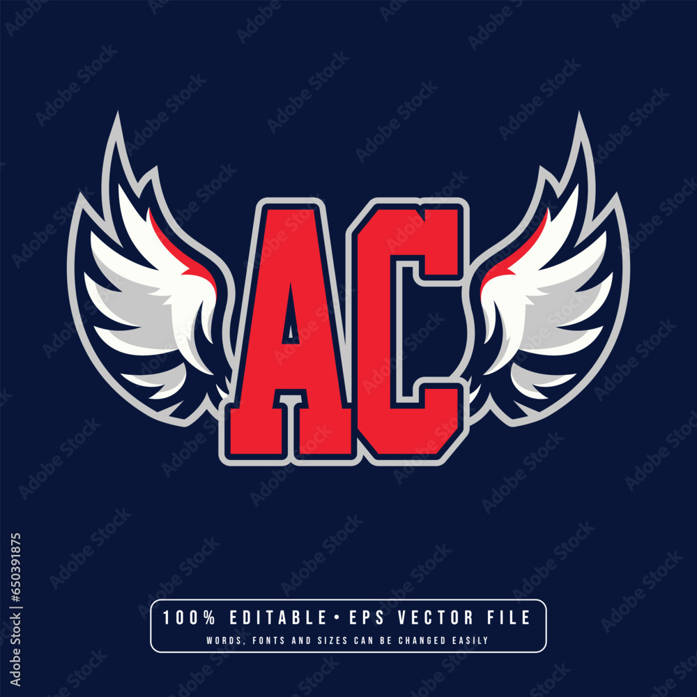 AC wings logo vector with editable text effect. Editable letter AC ...