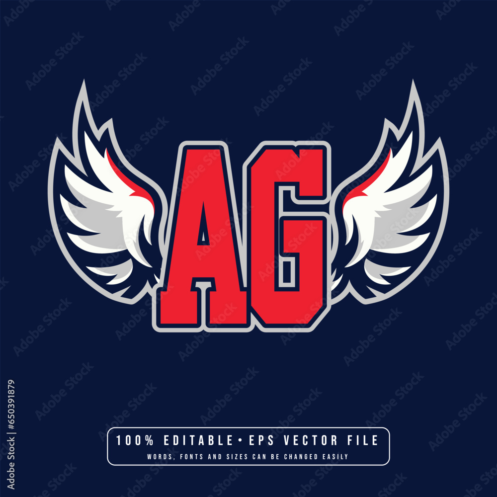 AG wings logo vector with editable text effect. Editable letter AG ...