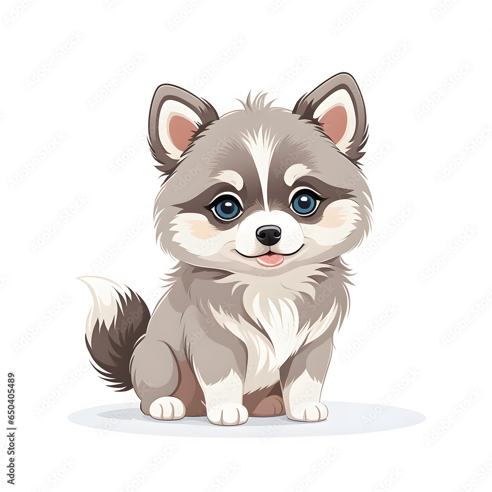 pomsky miniature small dog puppy in cartoon style on white background ...