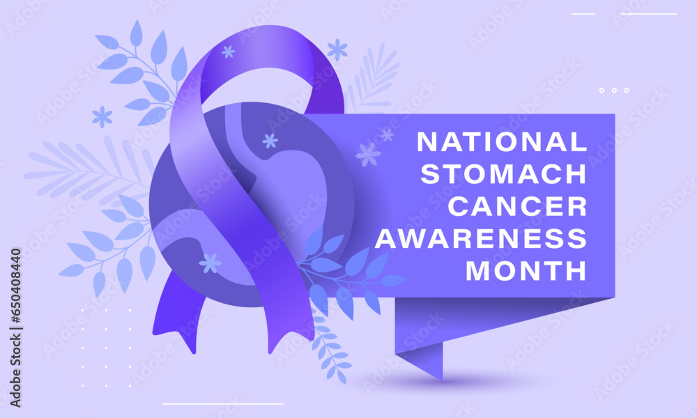 National Stomach Cancer Awareness Month. Stomach, ribbon and paper ...