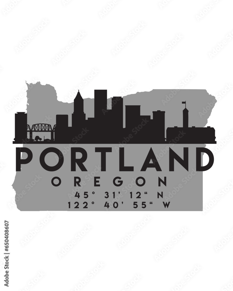 Vetor de Vector illustration of the Portland city skyline silhouette on ...