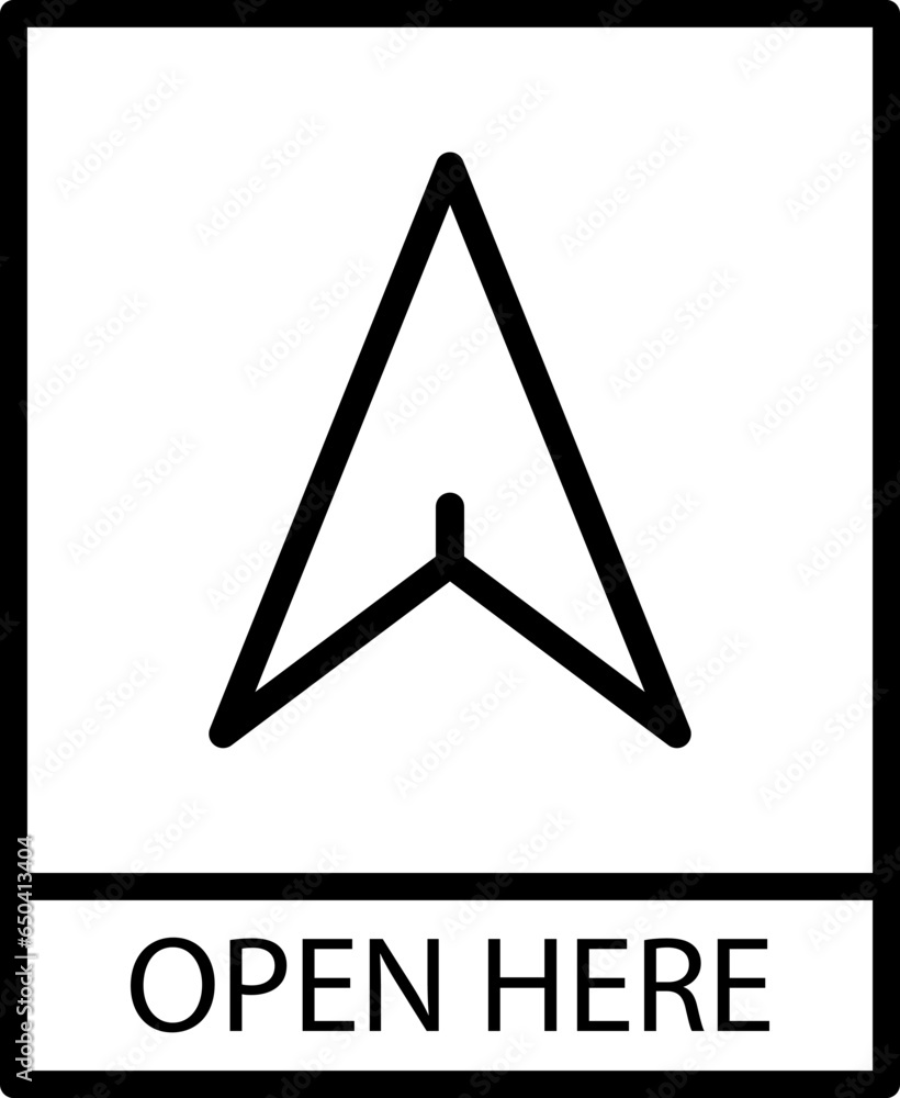 Open Here icon with black frame isolated on white background. Open Here ...