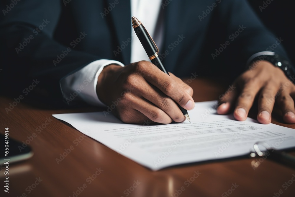 Hand signing contract. Document signature. Generate Ai Stock Photo ...
