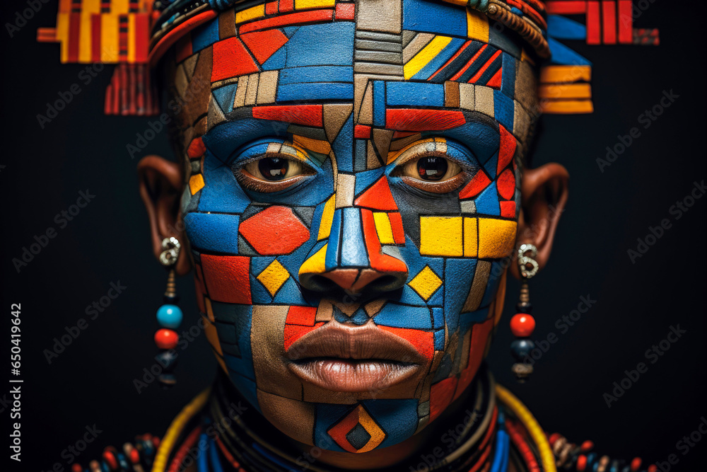 Generative AI illustration portrait of tribal man with traditional ...