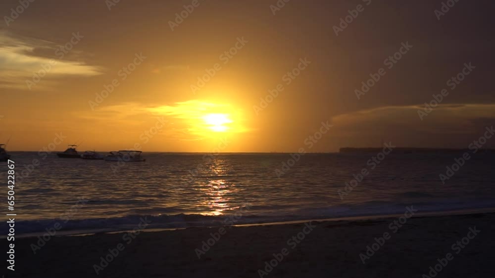 Landscape dusk scene of a beach by sea water and boats, for wallpaper ...