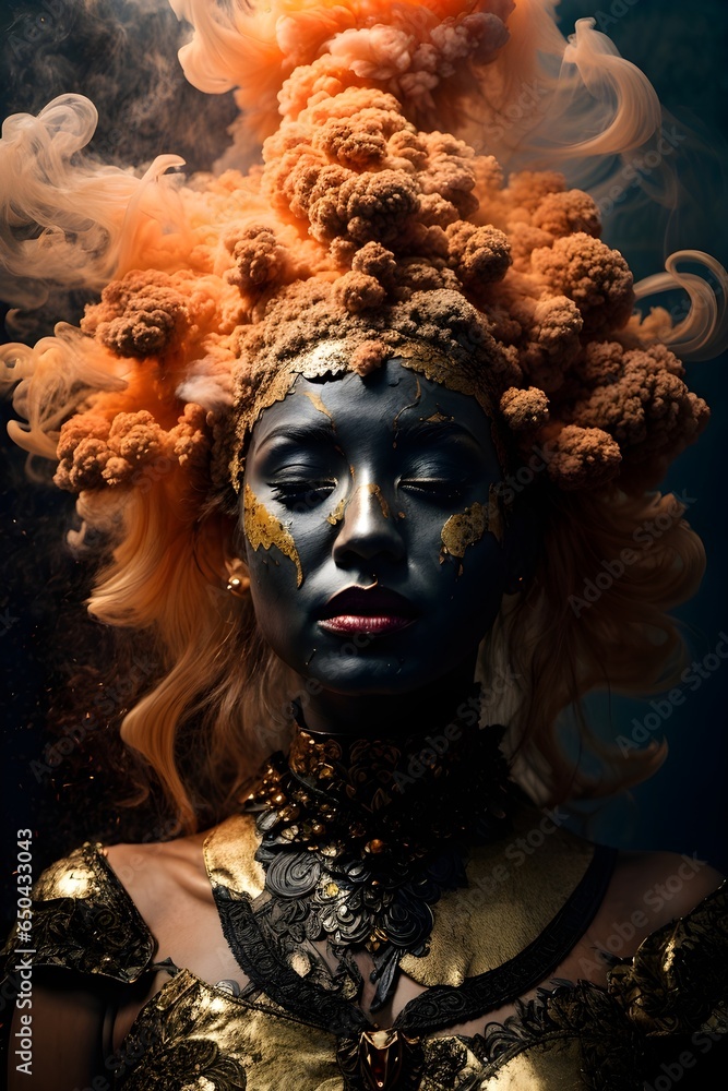 profile of a goddess emanating volcano smoke from her hair Stock Photo ...