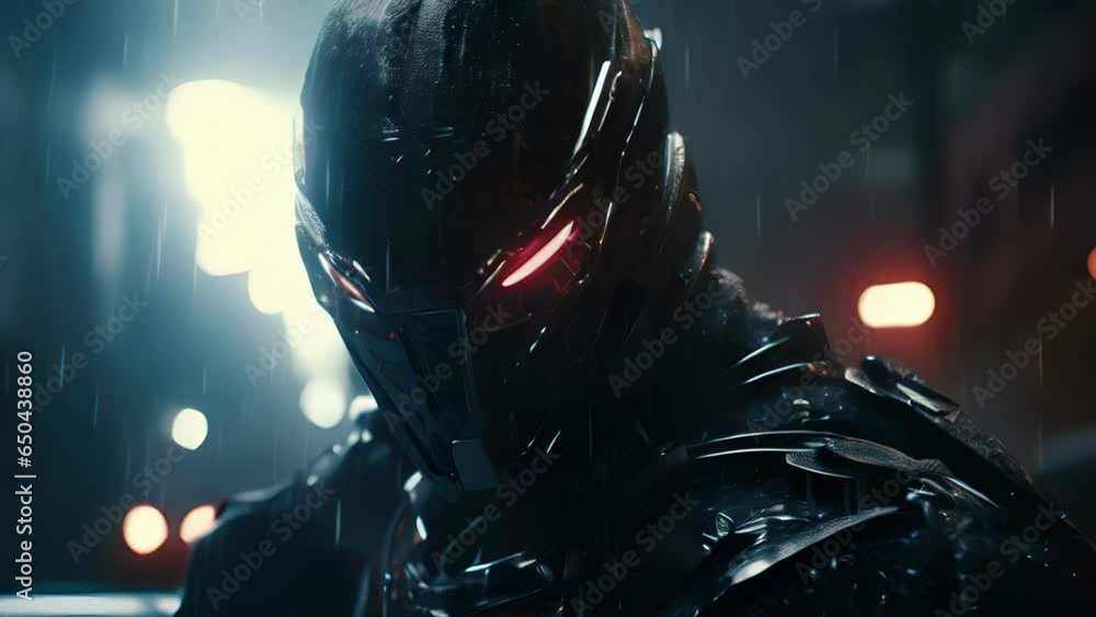 A combat cyborg, equipped with bulletproof plating and a visor covering ...