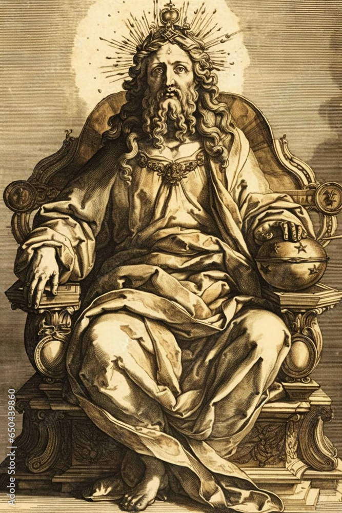 God sitting on the throne, baroque drawing, Jesus Christ, Renaissance ...