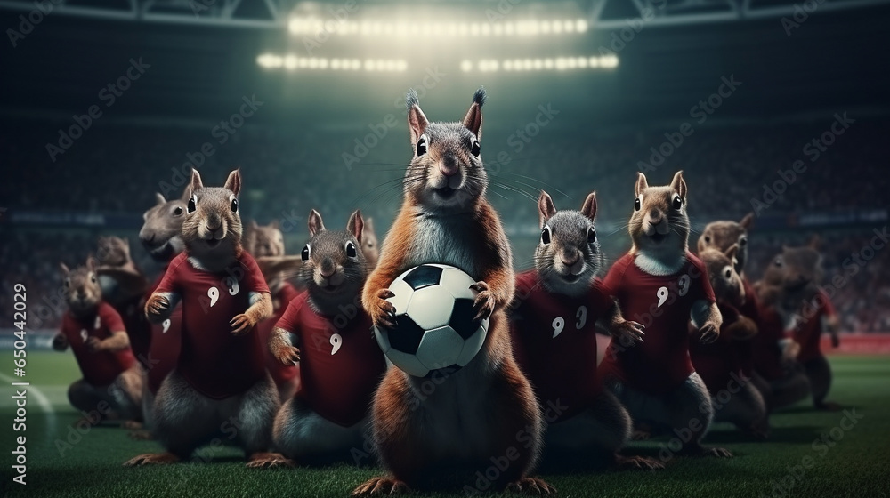 Group of squirrels playing soccer in soccer stadium. stadium full of ...