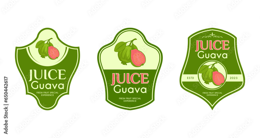 guava fruit packaging label design, with fresh guava fruit icon ...