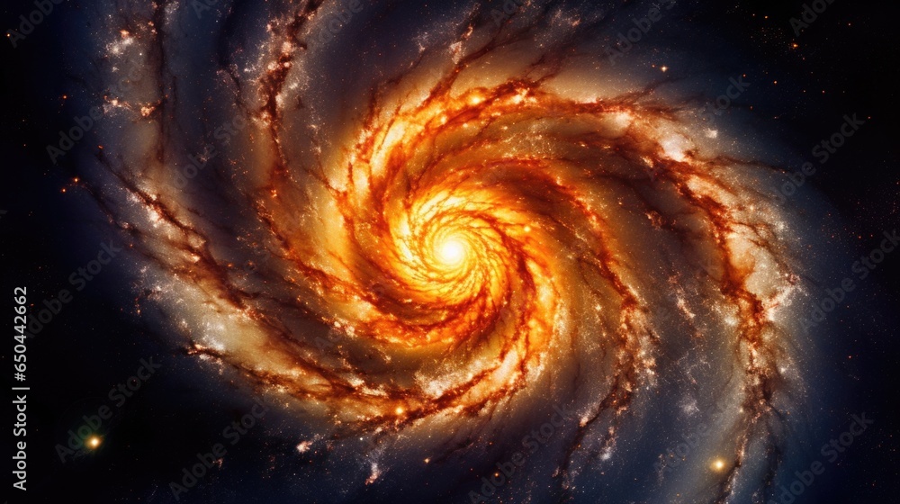 A striking spiral galaxy emerges from the darkness, showcasing its ...