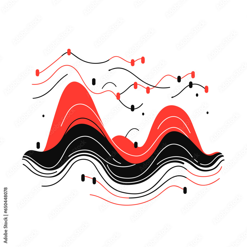 Music Wave vector icon in minimalistic, black and red line work, japan ...