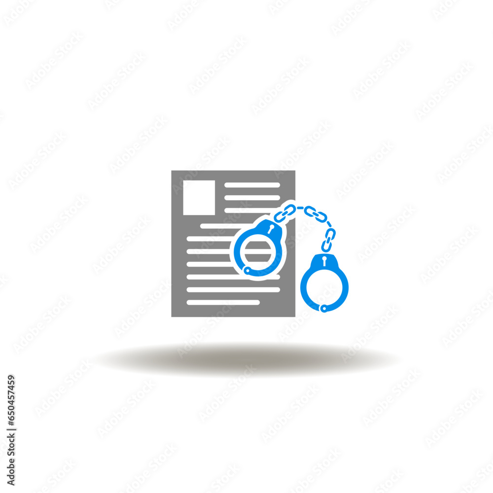 Vector illustration of document list with handcuffs. Icon of criminal ...