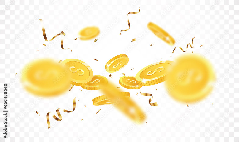 Flying gold coins explosion banner with gold confetti, isolated on ...