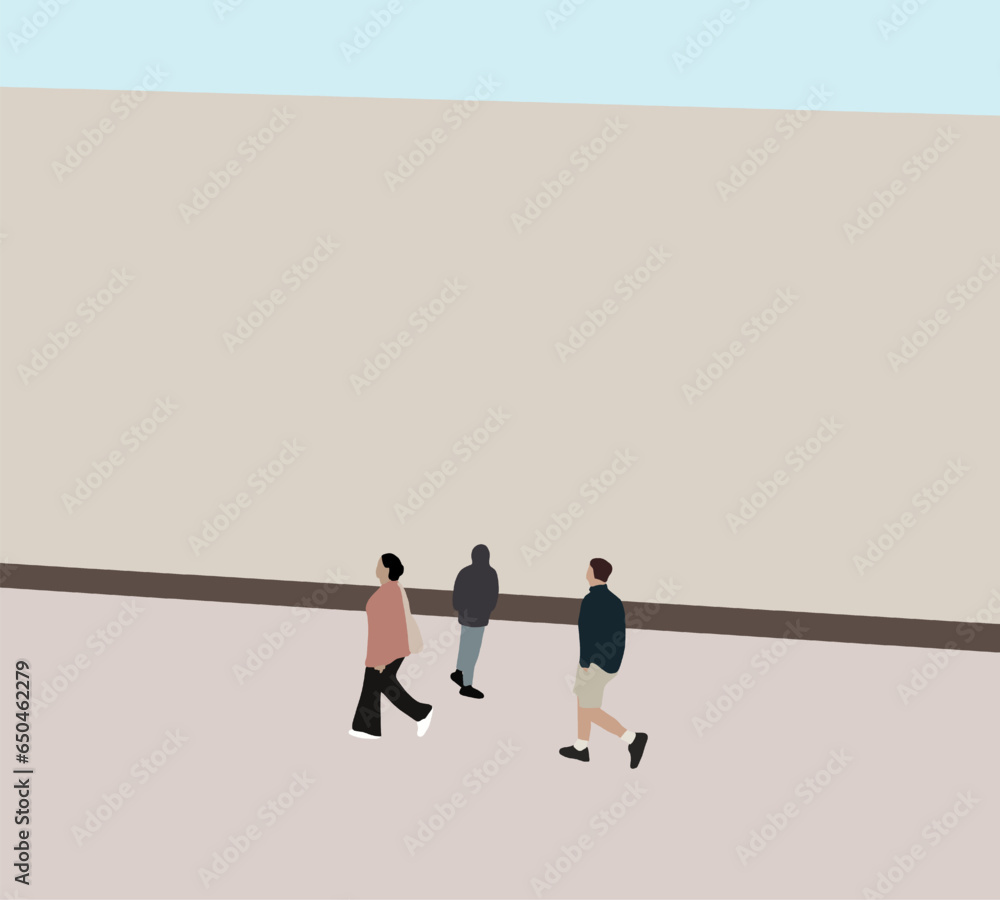 Group of people walking on city street. Walkway on pavement concrete ...