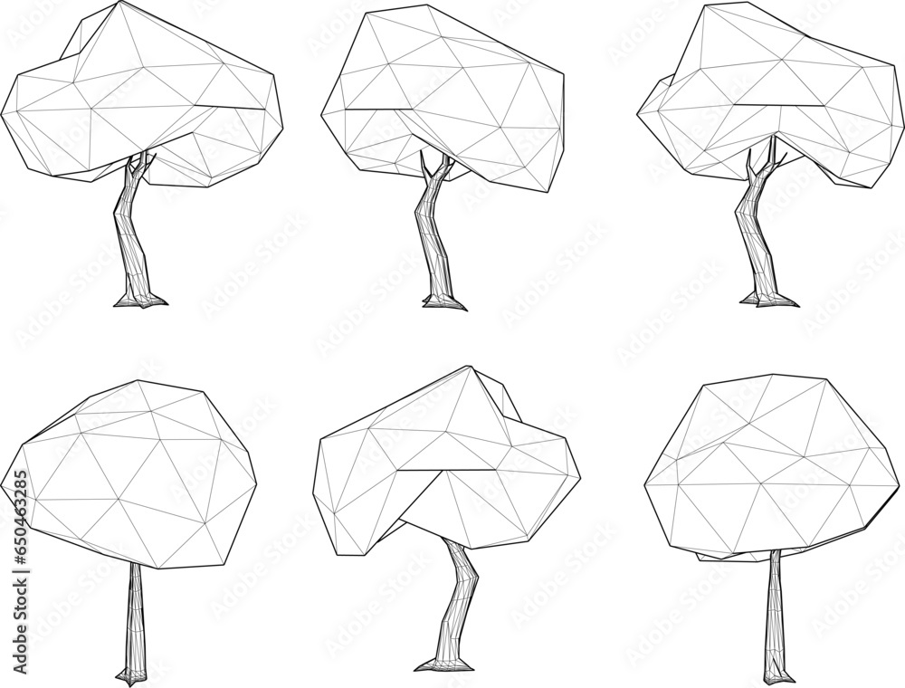 Vector sketch illustration of a low poly tree cartoon design for ...