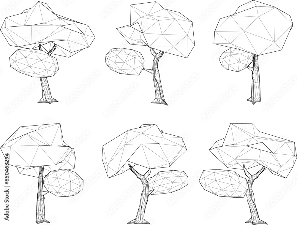 Vector sketch illustration of a low poly tree cartoon design for ...