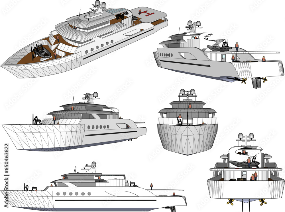 Vector sketch illustration of a modern minimalist cruise ship design ...