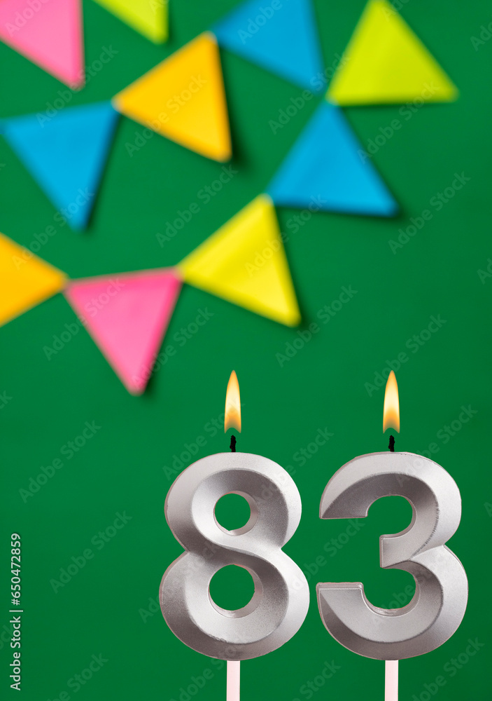 Vertical birthday card with number 83 candle - Green background with ...