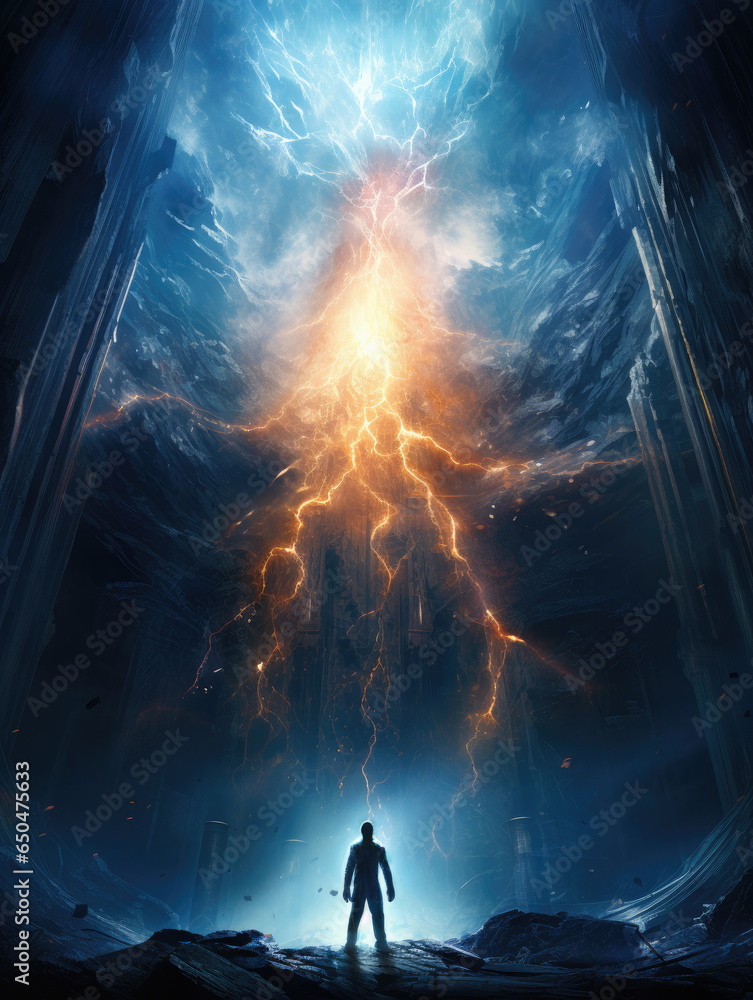 man having a powerful encounter with the holy spirit, electric ...