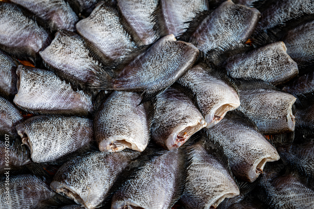 Sun dried snakeskin fish, Snakeskin gourami (Trichogaster pectoralis ...