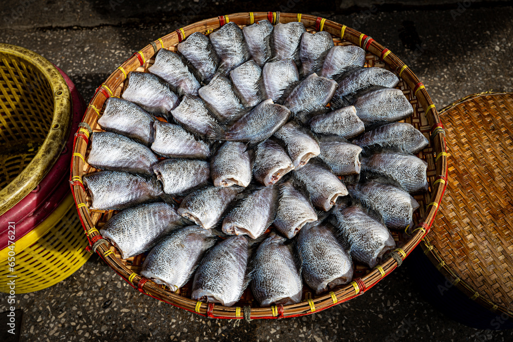 Sun dried snakeskin fish, Snakeskin gourami (Trichogaster pectoralis ...
