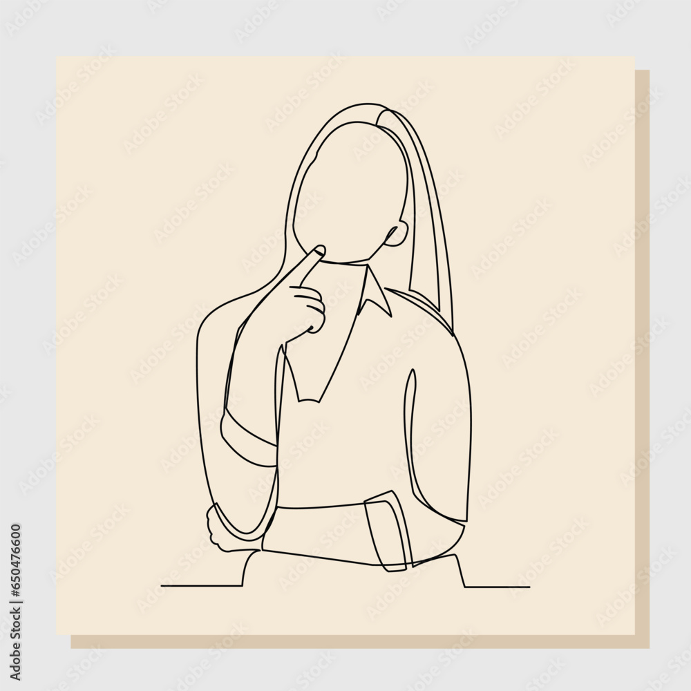 Continuous single line drawing of thinking woman. One line art of ...