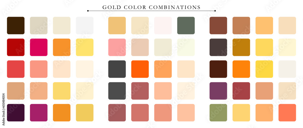 Vetor de Gold color palette. Trend color palette guide template. An ...