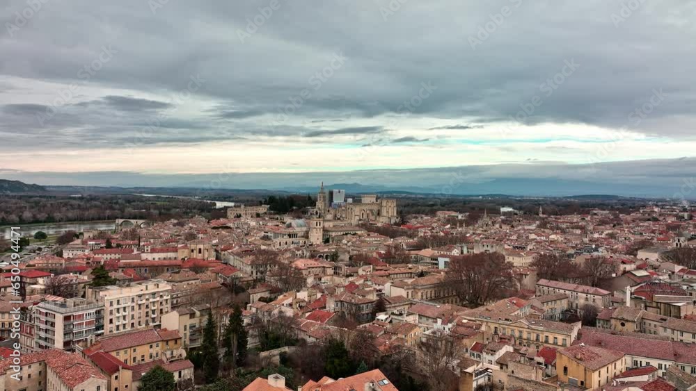 Bird's-eye view of Avignon, with clouds adding a touch of drama to its ...