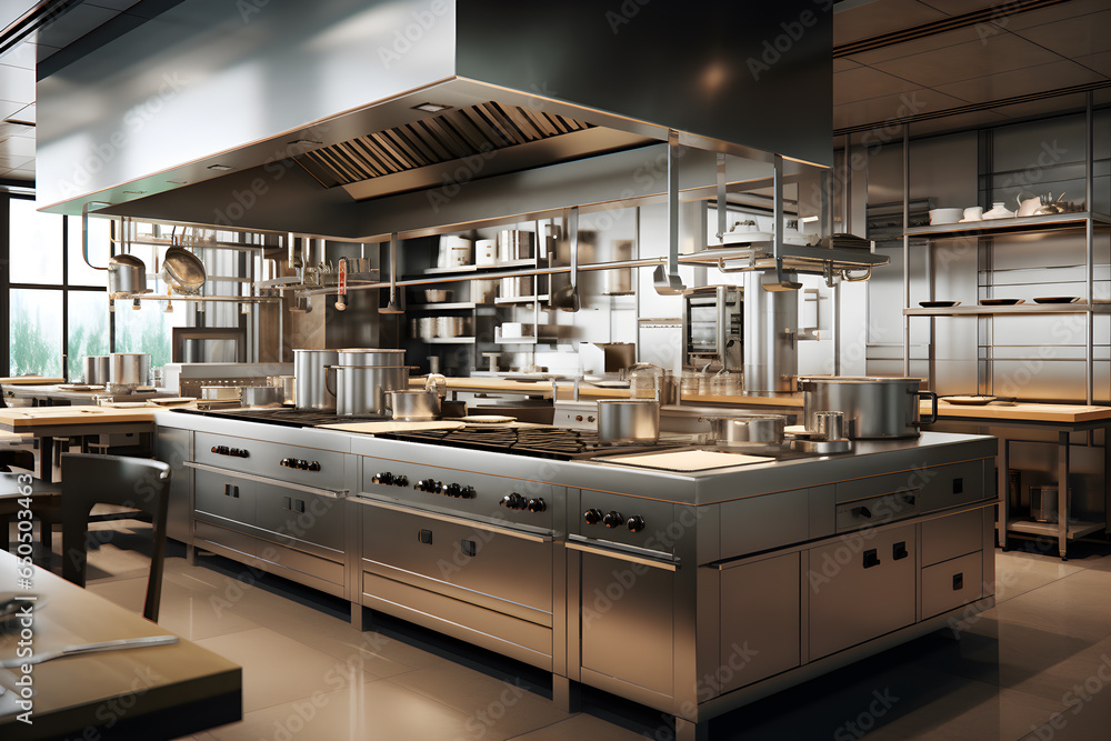 Industrial kitchen. Restaurant modern kitchen. large commercial kitchen ...