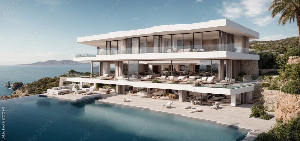 luxury hotel pool in the resort luxury living a modern villa, complete ...
